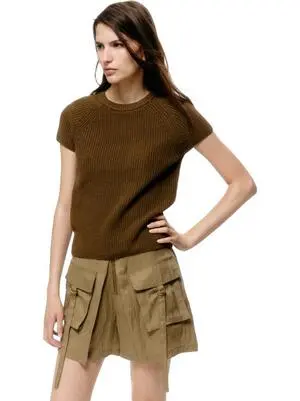 H&M Ribbed Knit Top With Round Neckline And Raglan Sleeves - Brown