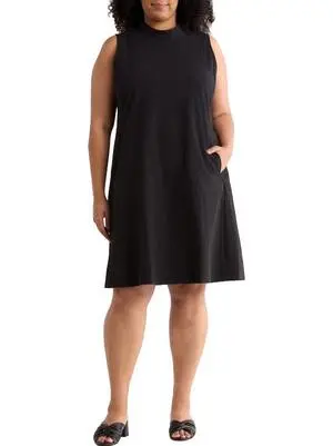 Eileen Fisher Mock Neck Sleeveless A-line Dress - Black