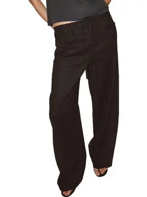 Mango Bow Detail Linen Trousers - Chocolate
