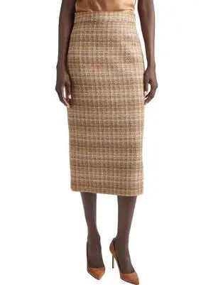 St. John Margo Gilded Tweed Pencil Midi Skirt - Copper Multi