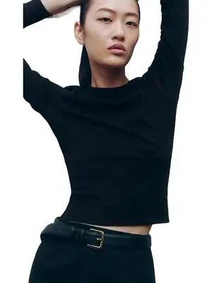 H&m Long-sleeved Cotton Jersey Top With Ribbed Cuffs And Waistband - Black