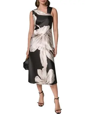 Donna Karan New York Floral Asymmetrical Midi Dress - Black Multi