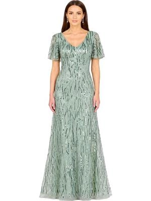 LARA NEW YORK Beaded Faux-wrap V-neck Bridal Gown - Green Mist