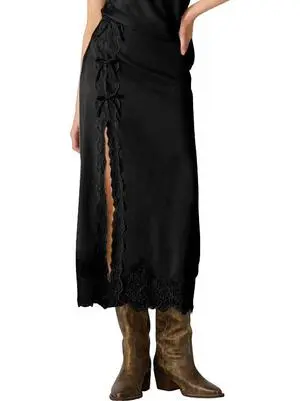 Steve Madden Lissandra Lace Trim Satin Maxi Skirt - Black