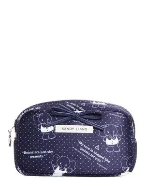 Sandy Liang Smol Canvas Pouch With Elephant Print And Bow Detail - Navy Multi