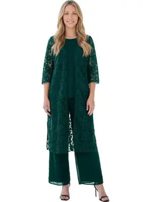 Roaman's Allover Lace Duster Pant Set Emerald Green