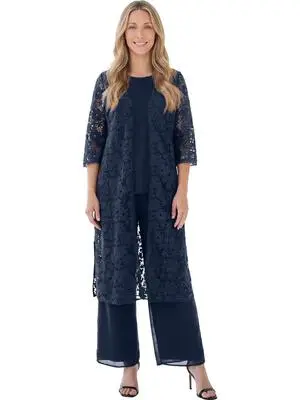 Roaman's Allover Lace Duster Pant Set Navy