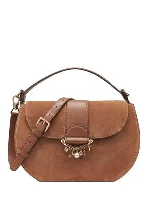 Karl Lagerfeld Paris Suede Satchel With Charm Details - Cognac