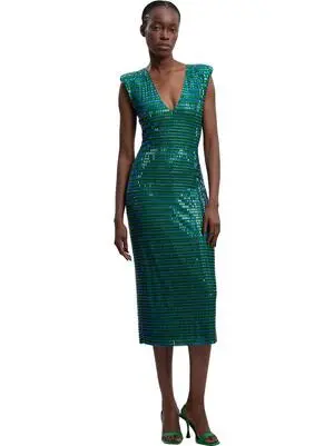 Karen Millen Embellished Plunge V-neck Sleeveless Midi Dress - Multi