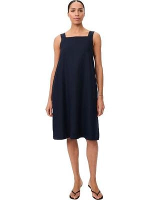 MASAI COPENHAGEN Linen Midi Dress With Tie Detail - Navy