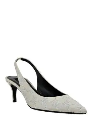 Philipp Plein Satin Slingback Shoes Low Heels Monogram Strass - Beige