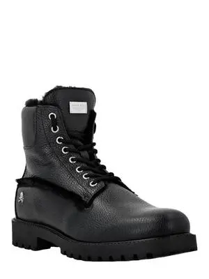 Philipp Plein Leather Combat Boots With Shearling Lining - Black