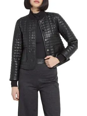 Lyssé Agnes Quilted Faux Leather Cropped Jacket - Black