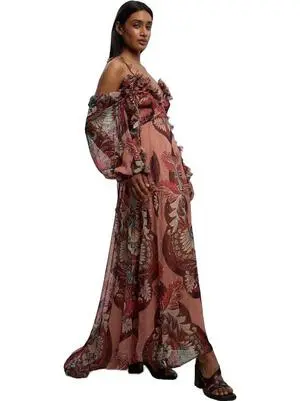 Karen Millen Petite Cold Shoulder Maxi Dress - Rust