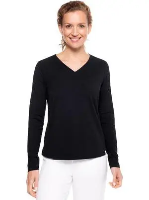 Coolibar Morada V-Neck Long Sleeve T-Shirt Black