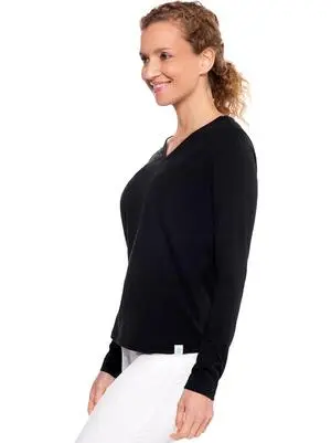 Coolibar Morada V-Neck Long Sleeve T-Shirt Black
