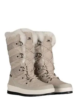 TRESPASS Evelyn Mid Calf Lace-up Snow Boots With Faux Fur Trim - Stone