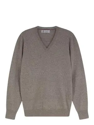 Brunello Cucinelli V-neck Long Sleeve Cashmere Sweater - Multicolor