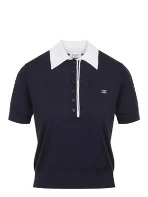 Celine Polo Sweater In Cashmere And Silk - Blue