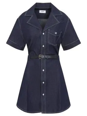 Celine Denim Dress With Triomphe Detailing - Blue