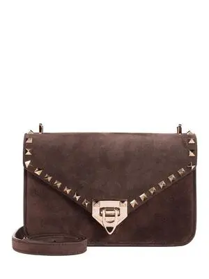 Valentino Garavani Rockstud Suede Shoulder Bag - Brown
