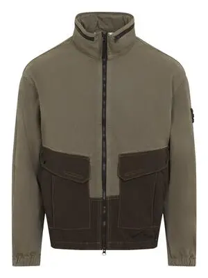 Stone Island Cotton Canvas Overshirt Jacket With Nylon Panels - Green