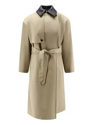 Bottega Veneta Light Cotton Trench Coat With Intrecciato Leather Collar - Multicolor