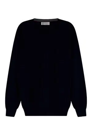 Brunello Cucinelli Ribbed Trim Cashmere Crewneck Sweater - Multicolor