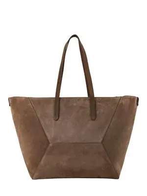Brunello Cucinelli Suede Shoulder Bag With Engraved Logo - Multicolor