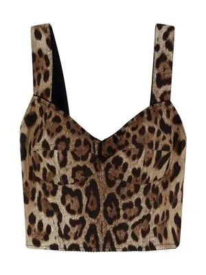 Dolce & Gabbana Cotton Blend Top With Animal Print - Multicolor