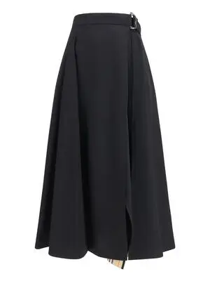 Burberry Wool Twill Midi Skirt - Black