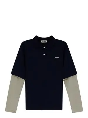 Miu Miu Cotton Polo Shirt With Embroidered Logo - Multicolor