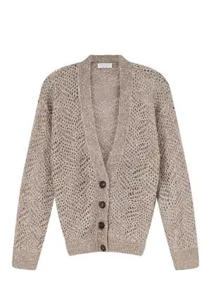 Brunello Cucinelli Mohair Blend Cardigan With Dazzling Motif - Brown