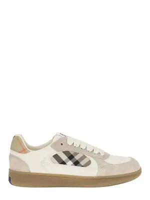 Burberry Terrace Leather And Check Sneakers - Cream