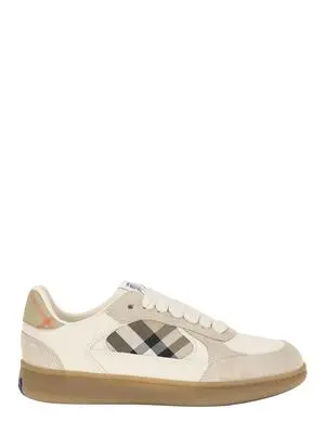Burberry Terrace Leather And Check Sneakers - Cream