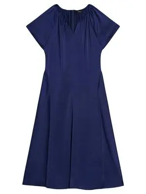 Theory Satin Gathered Notch Midi Dress - Blue