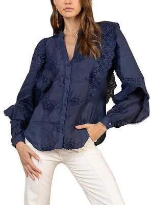 Hale Bob Eulalia Linen Top - Navy
