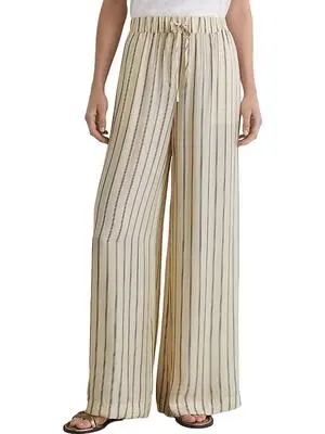 REISS Petite Striped Wide Leg Trousers - Neutral/navy