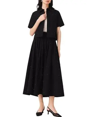 MAJE Embellished Flared Midi Skirt