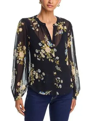 Veronica Beard Ashlynn Floral Silk Blouse - Black Multi