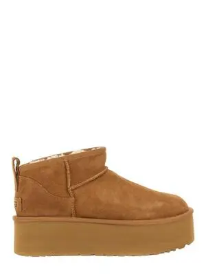 UGG Inspired Classic Ultra Mini Boots With Platform Sole - Brown