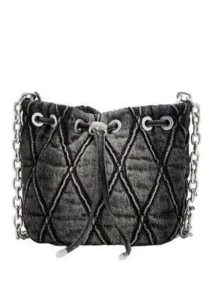 DIESEL® Quilted Bucket Handbag With Chain Shoulder Strap - Nero