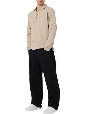 Off-White Bookish Fad Double-sleeve Polo Top - Fadedstone
