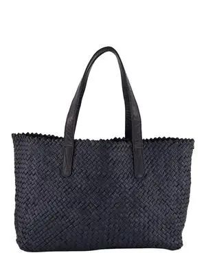 Dragon Diffusion Dark Woven Leather Shoulder Bag - Blue