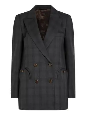 BLAZÉ MILANO Everyday Plaid Double-breasted Wool Blazer