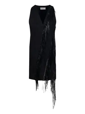 Sportmax Sleeveless V-neck Fringed Dress - Multicolor