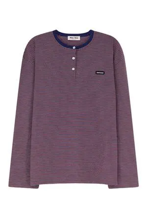 Miu Miu Long Sleeve Striped Cotton T-shirt - Multicolor