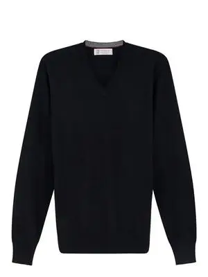 Brunello Cucinelli BRUNELLO CUCINELLI V-Neck Cashmere Sweater Black