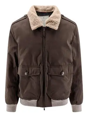 Brunello Cucinelli BRUNELLO CUCINELLI Cotton Blend Bomber Jacket With Detachable Fur Collar Multicolor