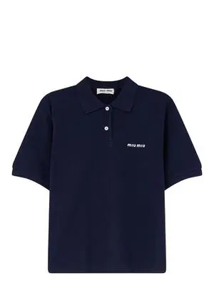Miu Miu Cotton Polo Shirt With Embroidered Logo - Blue